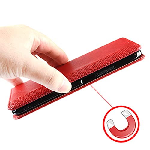 Fansipro Wallet Folio Case for Samsung GALAXY A40, Premium PU Leather Slim Fit Cover for Galaxy A40, 2 Card Slots, 1 Transparent Photo Frame Slot, Small Lattice, Red
