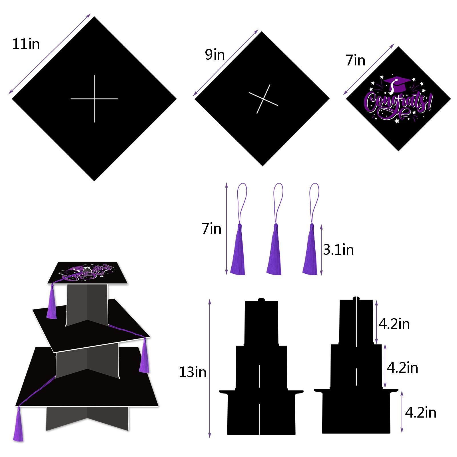 Graduation Decorations 2024 Graduation Cap Cupcake Stand with Tassel Graduation Party Favors Table Decor Grad Party Supplies (Purple)