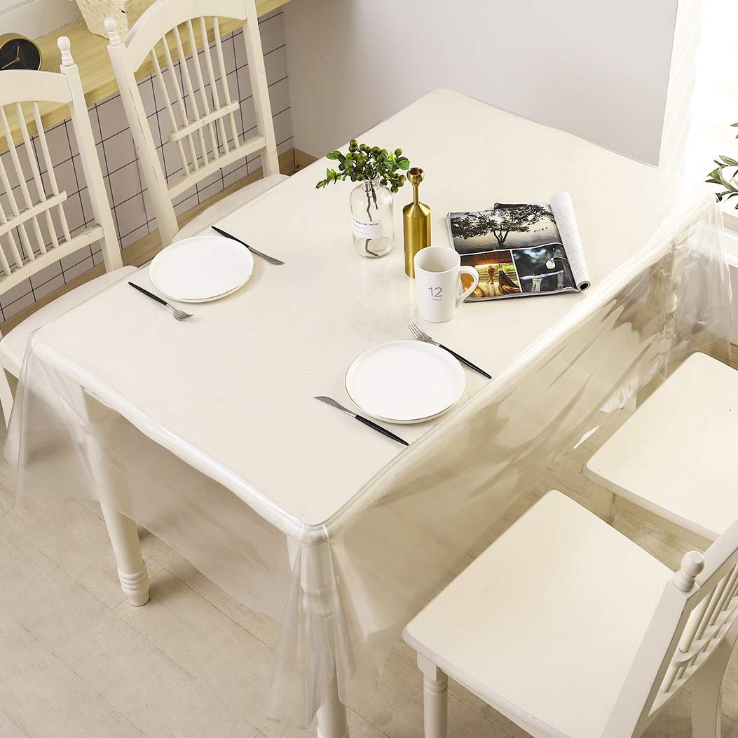 EffortLife Clear Vinyl Square Tablecloth Protector Waterproof/Oil-Proof Plastic Transparent Table Cover 54 x 54 Inch