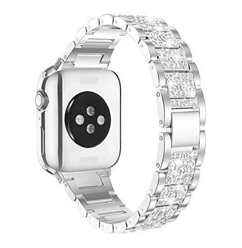 Mosonio Compatible with Apple Watch Band Series 9/8/7 45mm with Case Women, Jewelry Replacement Metal Wristband Strap with 2 Pack Bling PC Protective Cover for iWatch 45mm Series 9/8/7(Silver)
