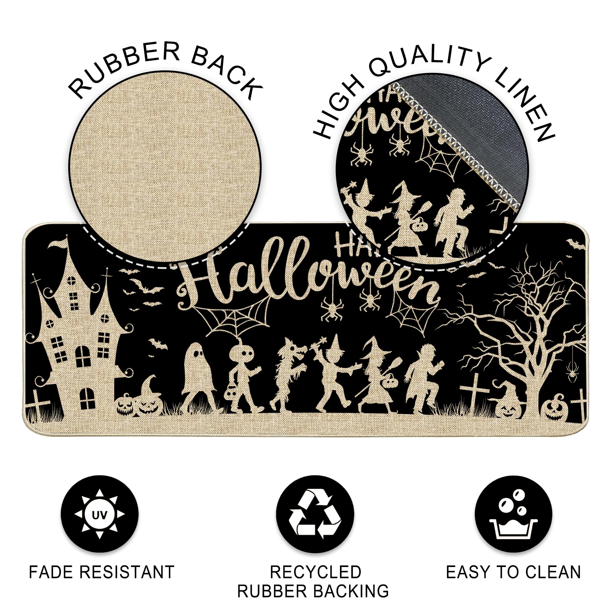 Halloween Kitchen Mats Set of 2, Happy Halloween Kitchen Rugs and Mats, Boo Black Spider Web Mats Kitchen Decor Mats for Floor, Decorative Halloween Kitchen Decor 17x29 Inch-17x47 inch