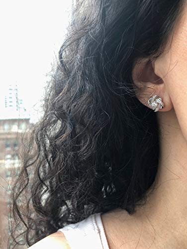 FANCIME White Gold Plated Real Sterling Silver Hypoallergenic Stunning Cubic Zirconia CZs Big/Large Daith Flower Knot Studs Earrings For Women Wedding Bridal,Size 12mm