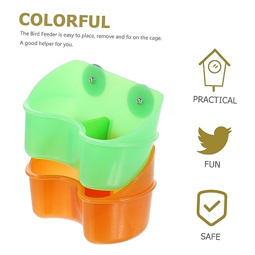 MERRYHAPY 2pcs Parrot Feeder Bird Cage Food Bowl Pet Supplies Birds Feeders Cups Plastic Stainless Steel