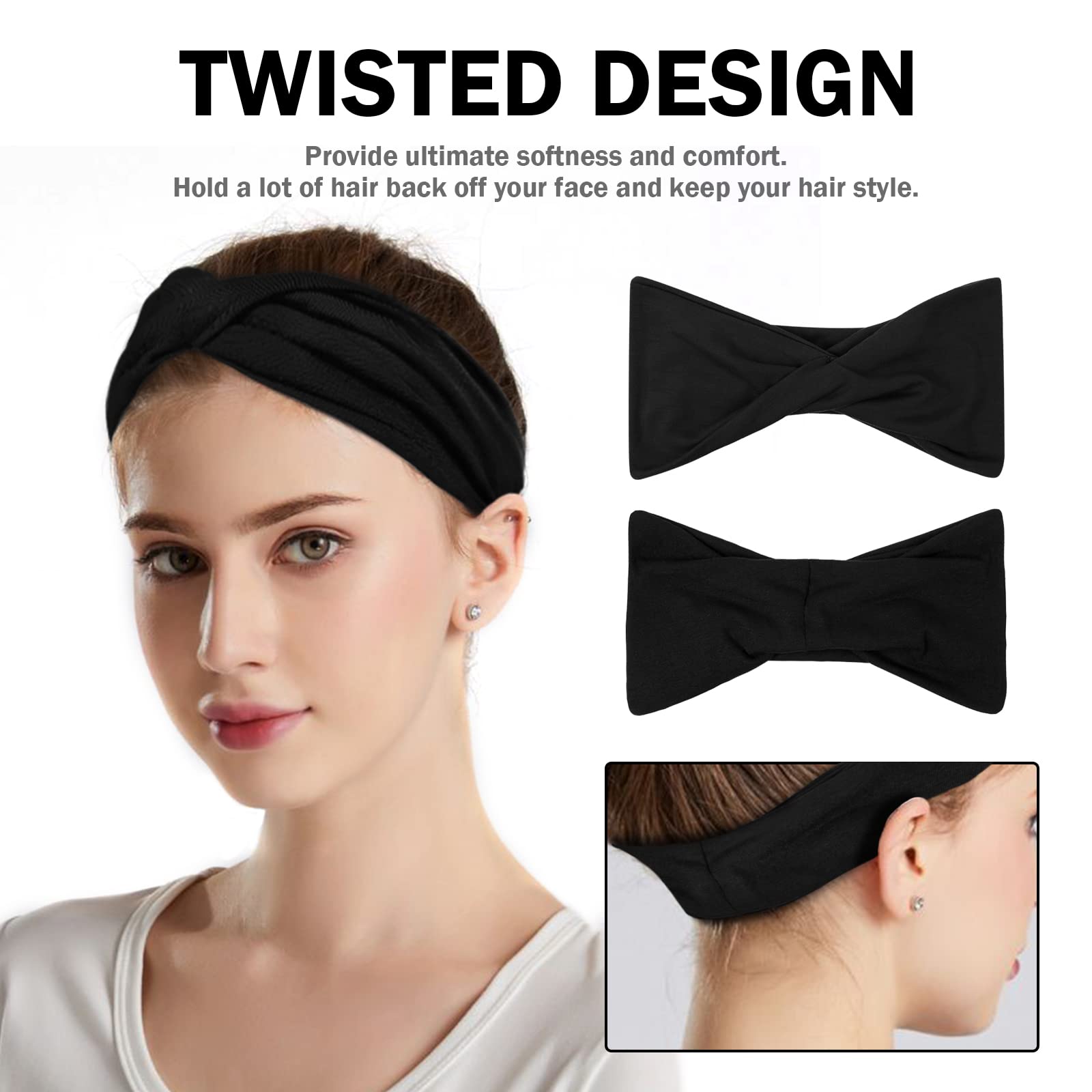 Huachi Twisted Headbands for Women's Hair Non Slip Wide Boho Bandana Head Bands Cute Elastic Workout Hair Accessories, 6 Pack