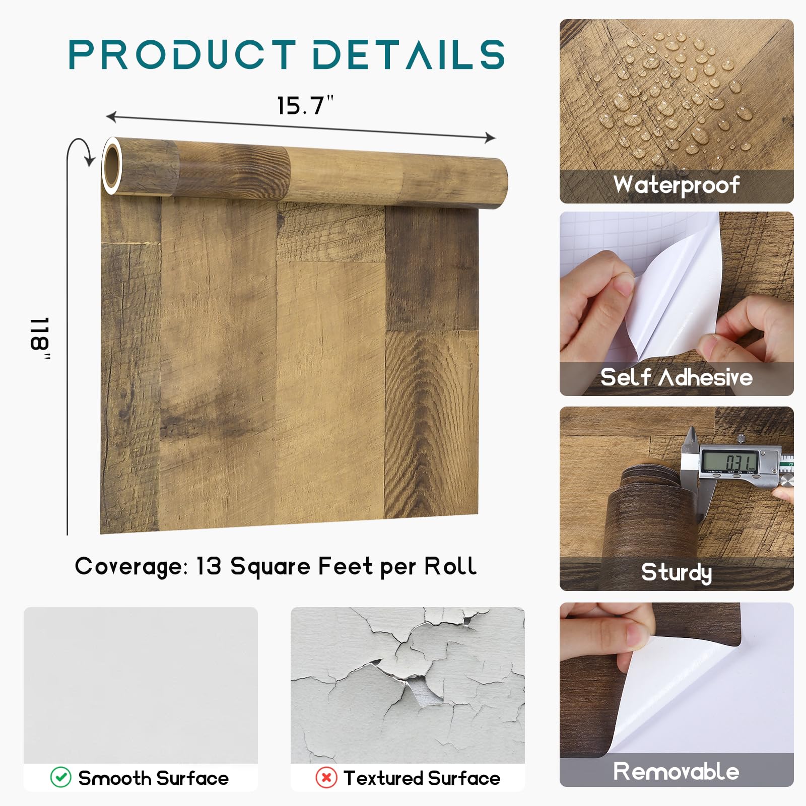 VEELIKE Wood Contact Paper Peel and Stick Countertops for Kitchen Butcher Block Countertop Contact Paper Waterproof Wood Wallpaper 15.7''x118'' Self Adhesive Wood Grain Vinyl Wrap for Wall Table Floor