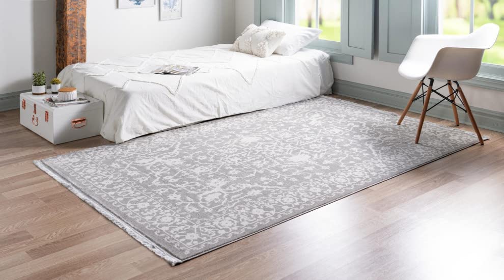 Unique Loom Traditional Classic Intricate Design with Distressed Vintage Detail, Area Rug, 5 ft x 8 ft, Gray/Ivory