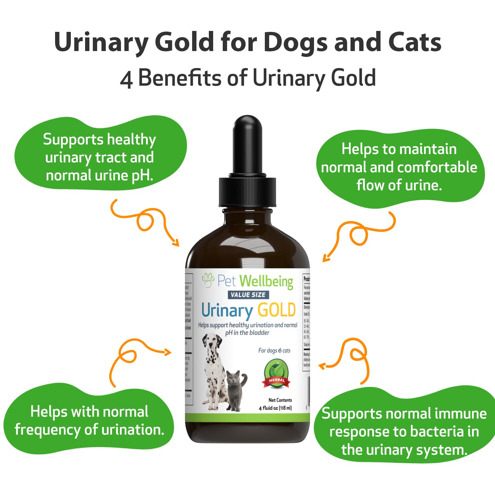 Pet Wellbeing Urinary Gold for Dogs & Cats - Vet-Formulated - Urinary Tract Health, Supports Normal Urinary pH - Natural Herbal Supplement 4 oz (118 ml)