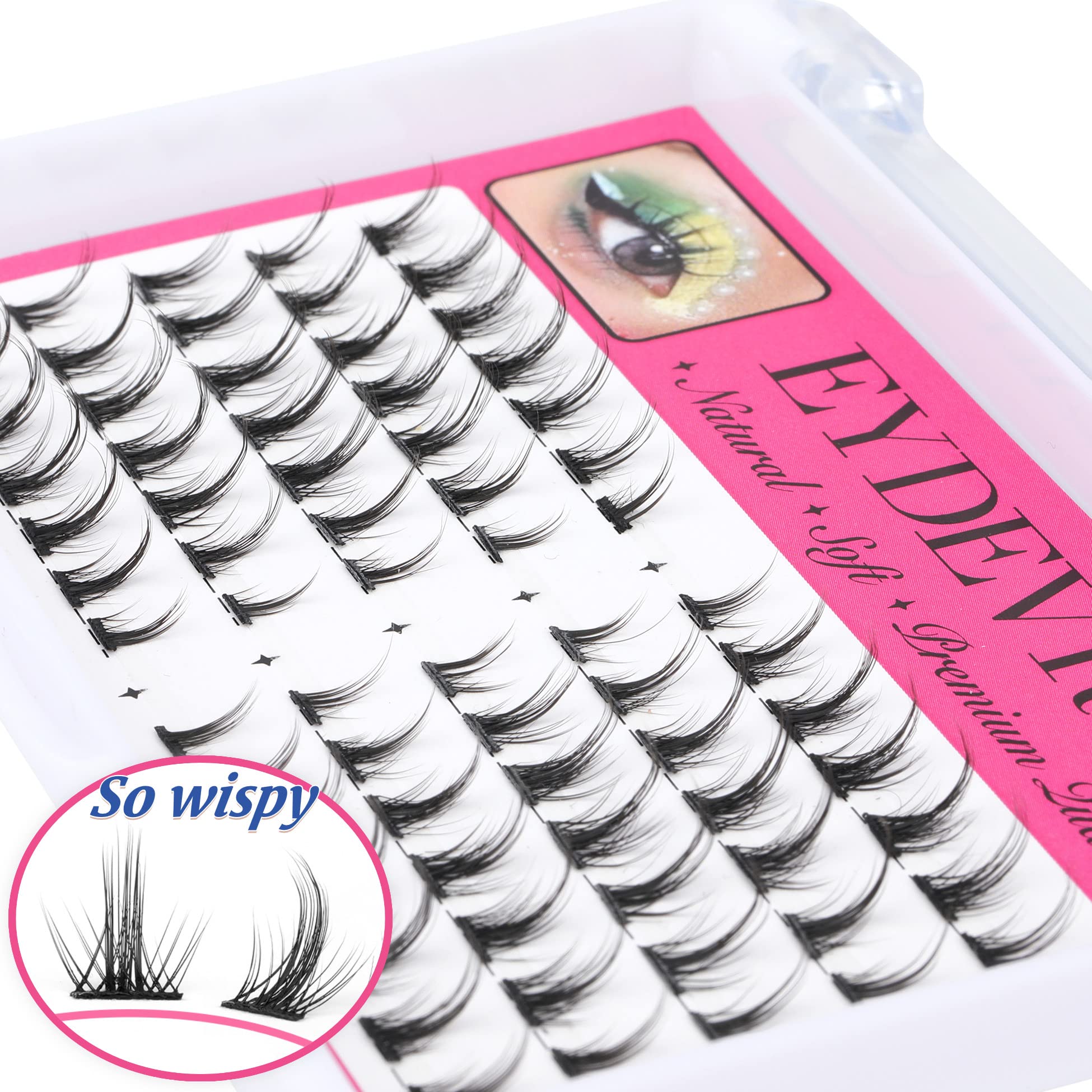 Individual Manga Lashes Natural Look False Eyelashes Anime Cosplay Mink Eye Cluster Spiky Lashes Wispy Fake Eyelashes by EYDEVRO (70 Clusters)