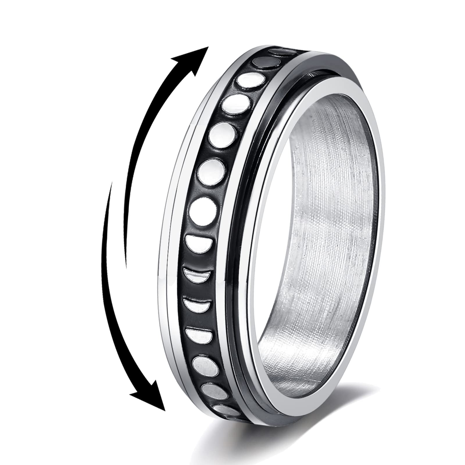 HUASAI Anxiety Ring for Women Fidget Band Ring Moon Sun Star Spinner Rings Stress Relief Rings for Meditation Anti Anxiety Rotating Ring(Moonphase-8)