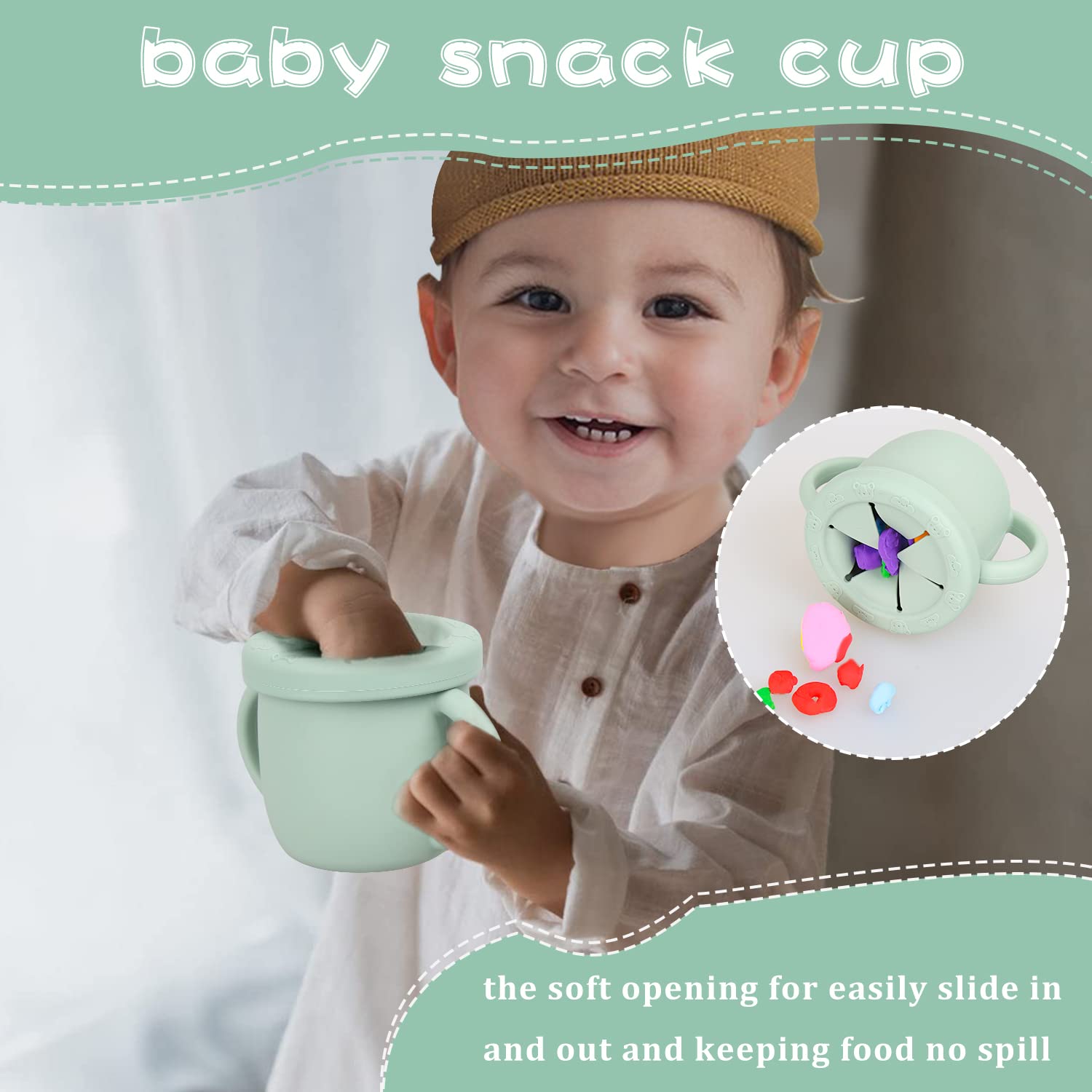OUROBOT 3 in 1 Silicone Baby Sippy Cups, Snack Cup for Toddler with Two Handles, Multipurpose Silicone Training Cup for baby cup