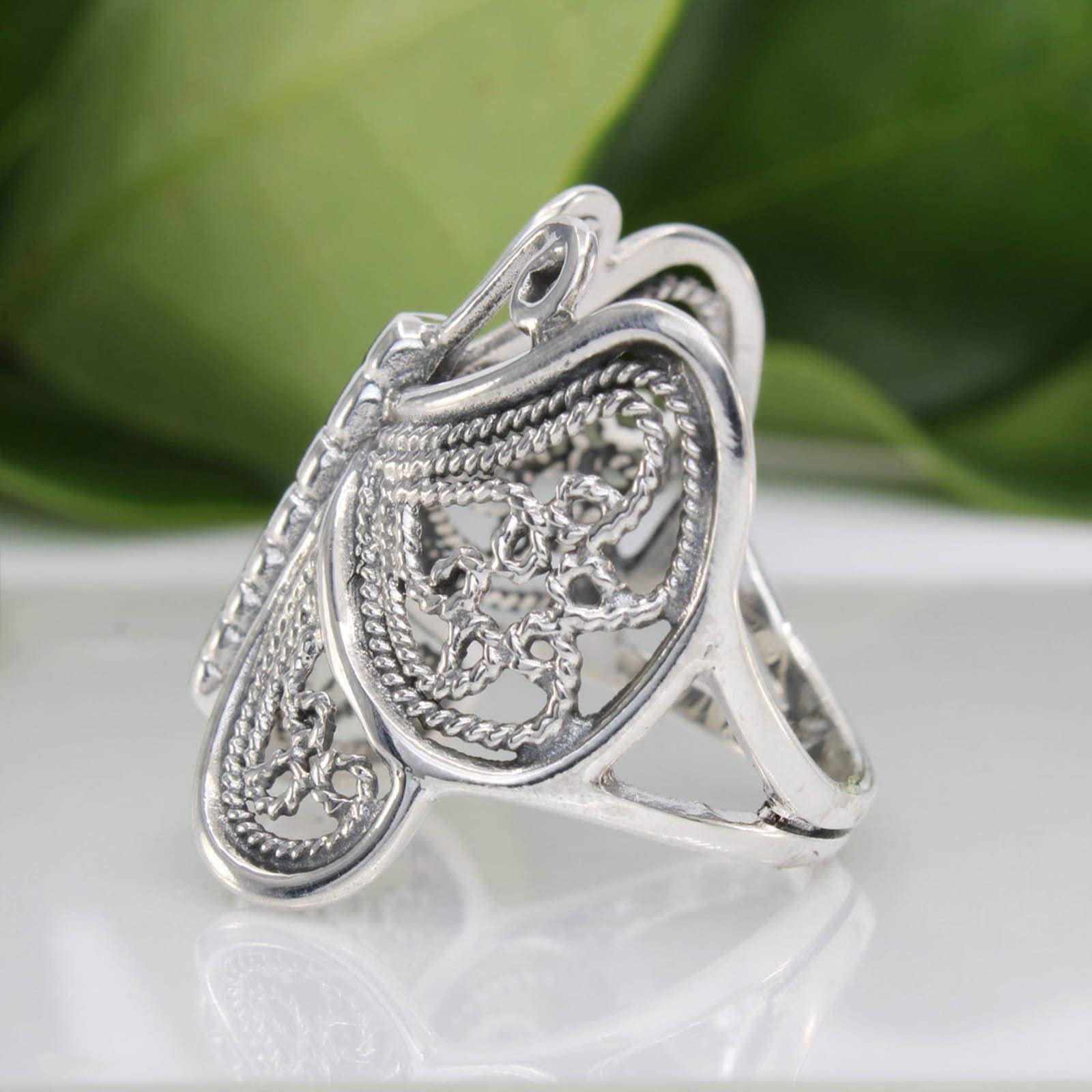 HUASAI Butterfly Ring for Women Statement Butterfly Ring for Girls Vintage Rhinestone Chunky Midi Ring(Gold)