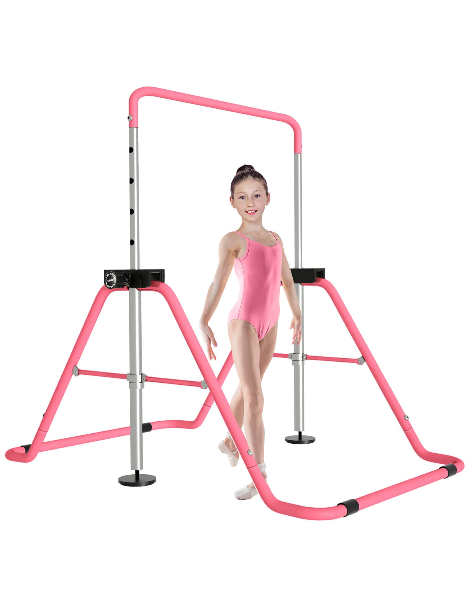 GVOLO Gymnastics Bars Kids Expandable Training Bar Adjustable Height Folding Horizontal Bars Equipment Junior Training Gymnastics Bars for Home, Pink