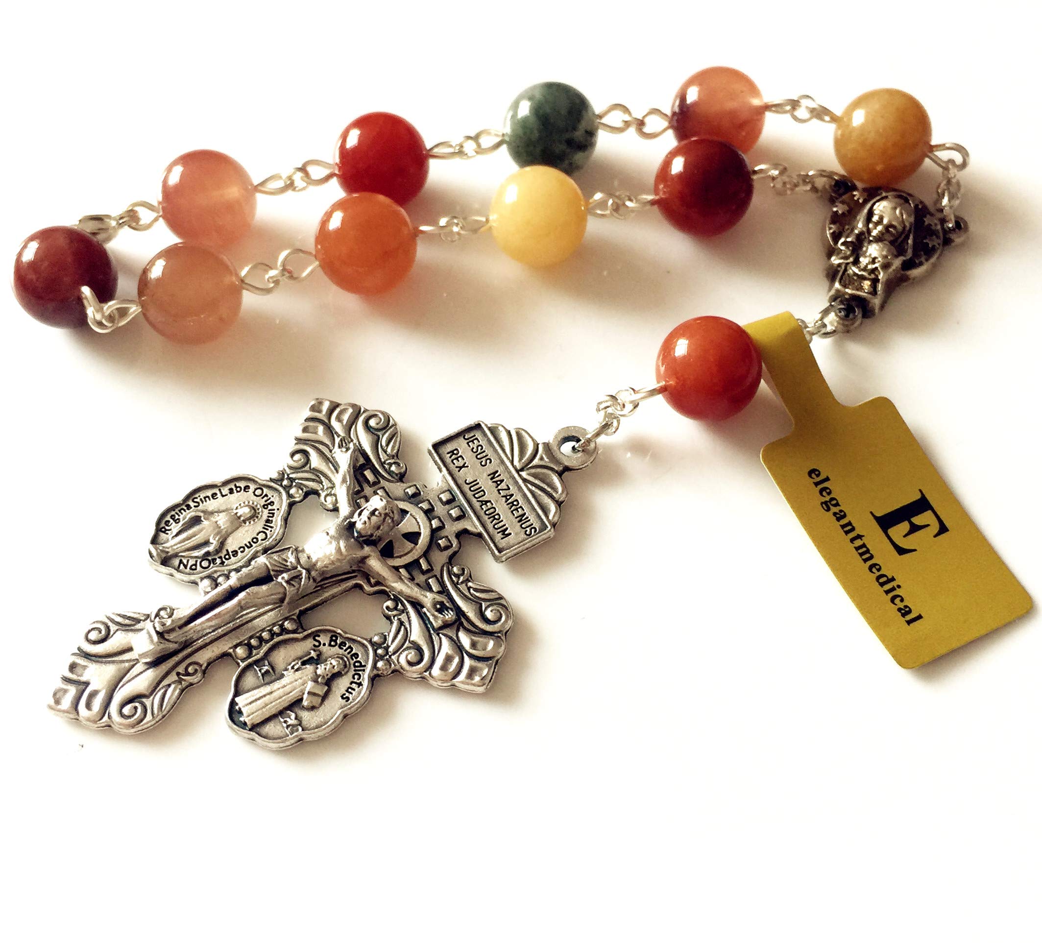 elegantmedical HANDMADE rosary Rutilated Quartz crystal bead one decade rosary bracelet cross Gift
