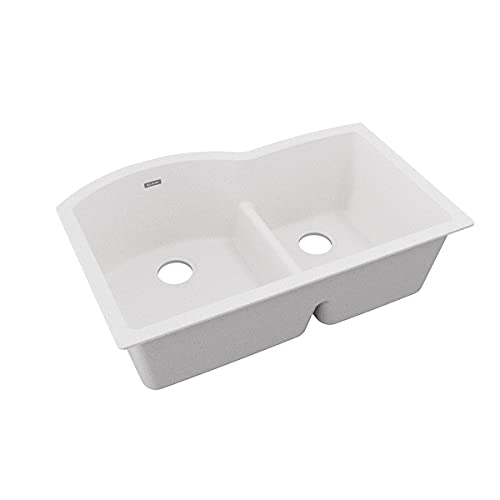 Elkay Quartz Classic ELGHU3322RWH0 White Offset 60/40 Double Bowl Undermount Sink with Aqua Divide
