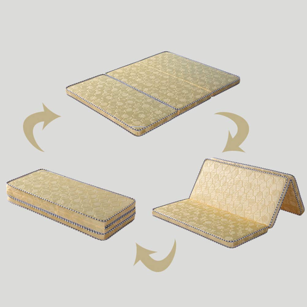 Tatami Tri-fold Mattress, Thick 3e Coconut Palm Mattress Pad Orthopedic Coir Sleeping Mat Firm Feel Quiet Guest Bed Floor Mat-Gold 150x200cm(59x79inch)