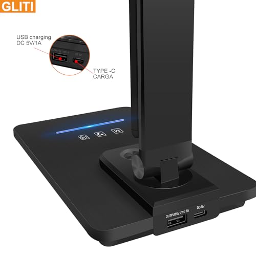 GLITI LED Desk Lamp, Black Modern Table Lamp, Ideal Gift for Study, Office. Dimmable Desk Lamp for Work, Video Conferencing, Reading and Writing, Arts and Crafts, Nail Art.