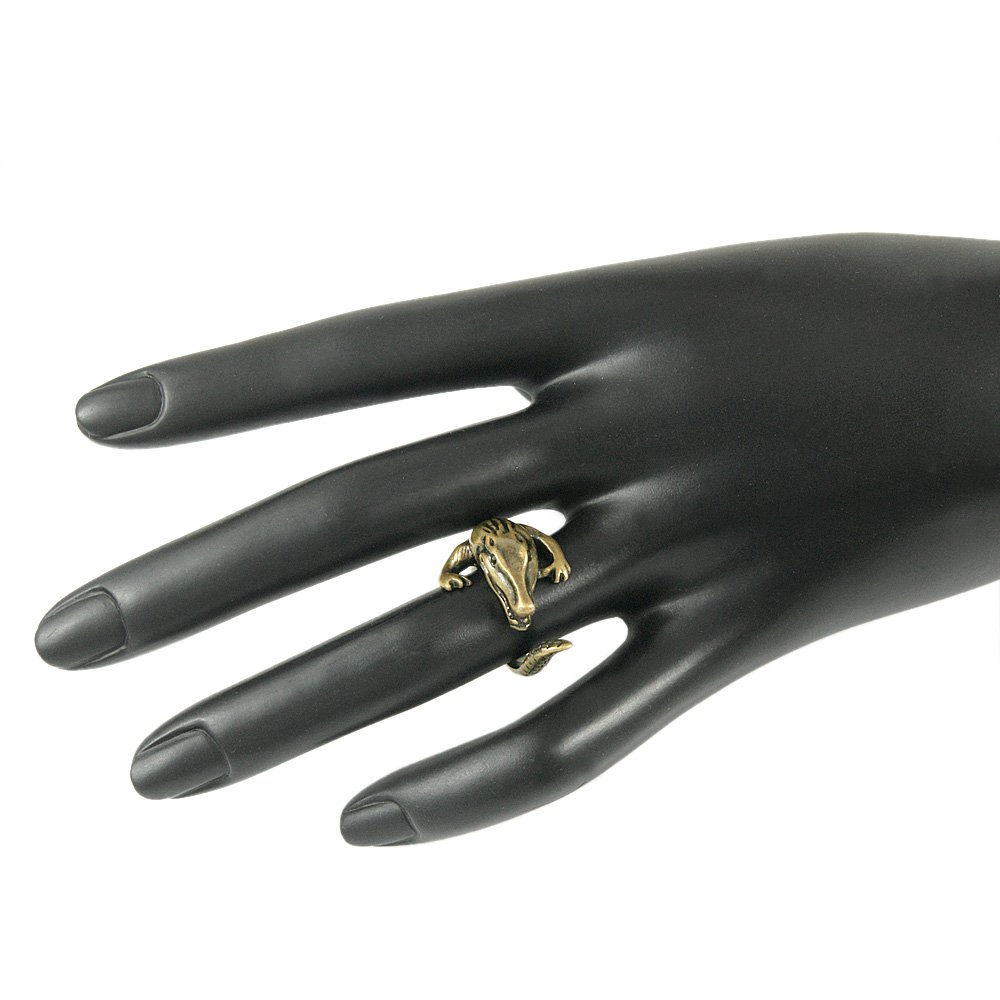 Ellenviva Crocodile Alligator Adjustable Animal Wrap Ring Vintage Gold Tone