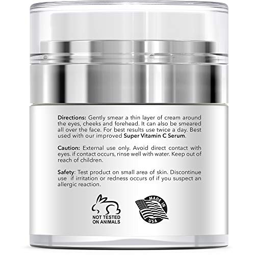 Eye Cream Moisturizer for Dark Circles, Fine Lines, Puffiness and Wrinkles Under the Eyes – Intensive Anti Aging Formula with Provitamin A and B5, Vitamin C and E – 1.7 fl oz (50ml)