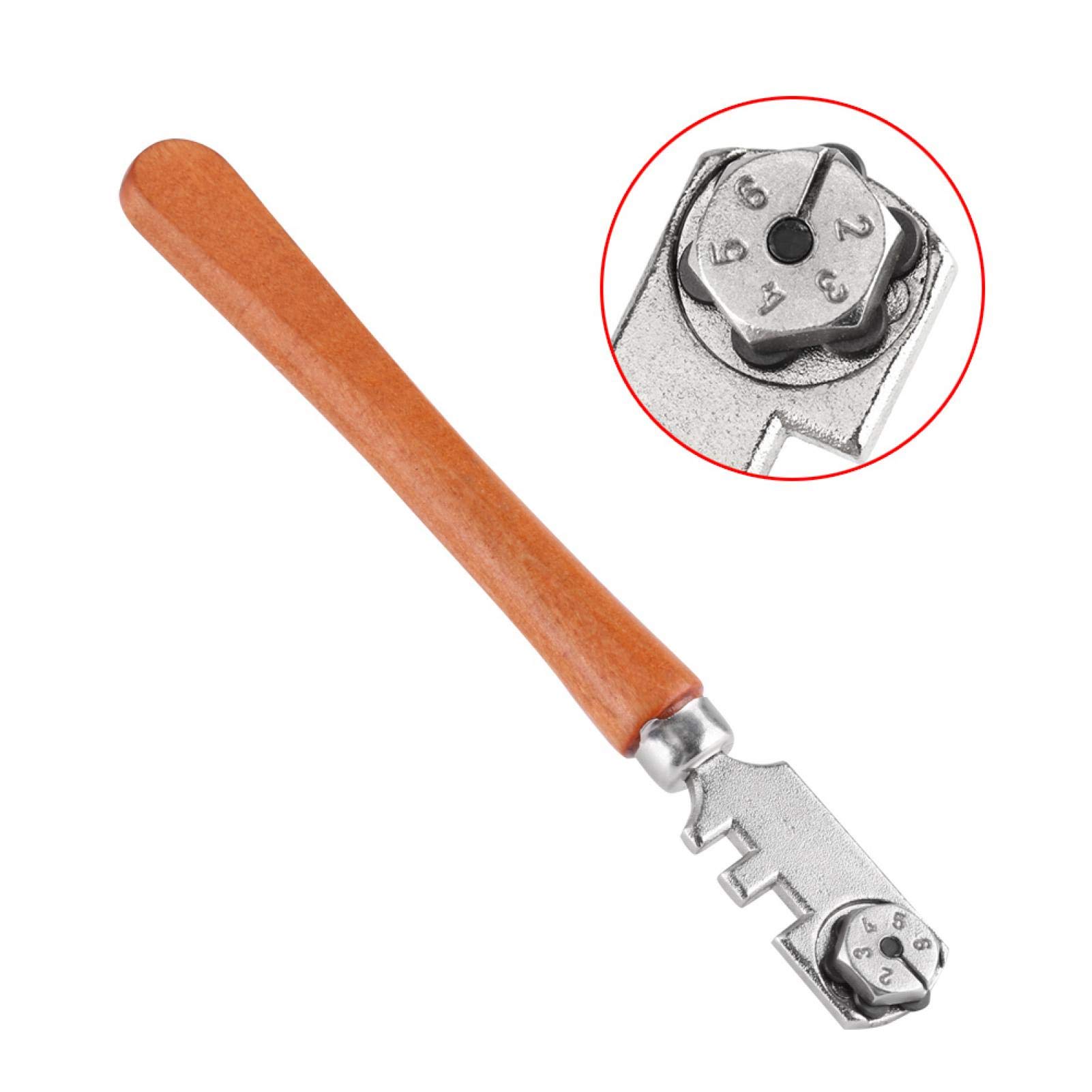 Wheel Glass Cutter,Professional Grade Glass Cutter Tool, Craft Cutting Kit with Wooden Handle,with 6 Cutting Blades,for Glass Bottles,Mirrors,Window Panes,Ceramic Tile