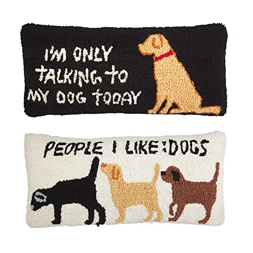 Mud Pie Dog Hook Wool Pillow, 8" x 18", People