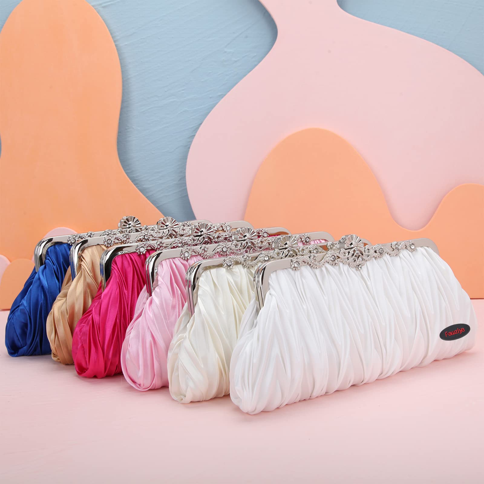 Fawziya Evening Clutch Satin Pleated Rhinestone Novelty Oversized Purses For Women Formal-Fuchsia
