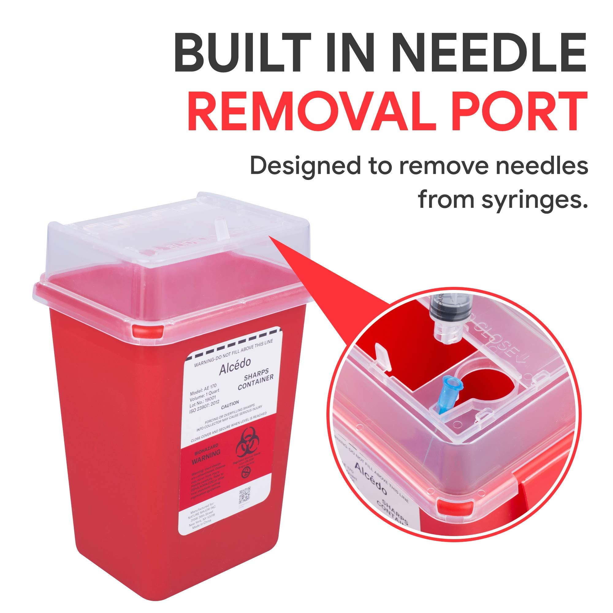 Sharps Container for Home Use and Professional 1 Quart (3-Pack) by Alcedo | Biohazard Needle and Syringe Disposal | Small Portable Container for Travel