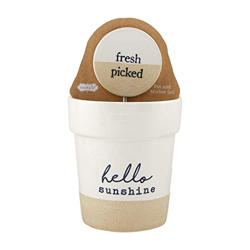 Mud Pie Pot Marker Set, Hello Sunshine, 4.5" H x top Dia 4" x Bottom Dia 3"