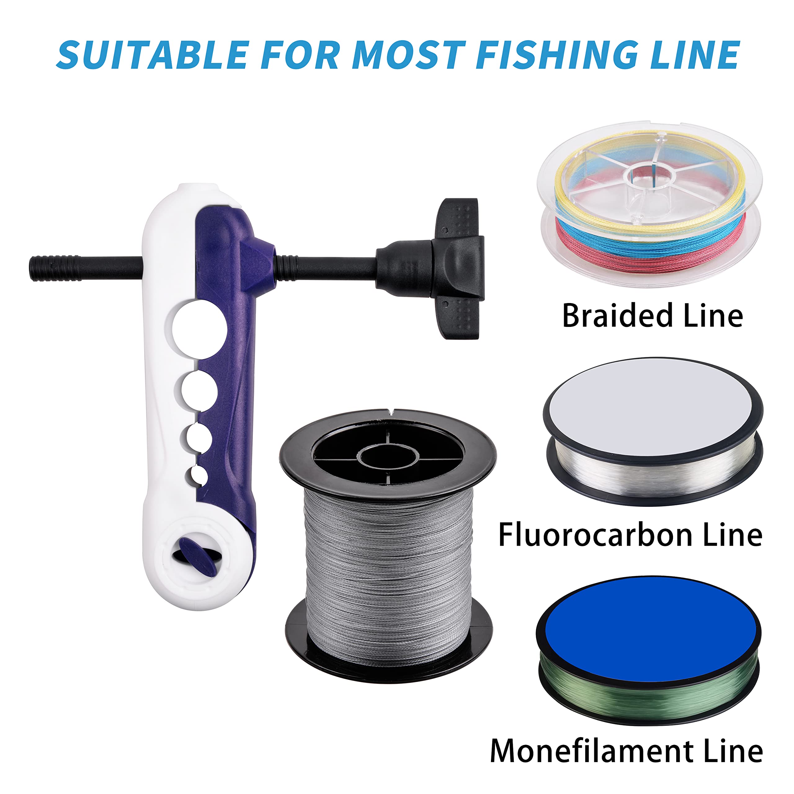 FUSIGO Mini Portable Fishing Line Spoolers, Adjustable Spinning Spool Station Plastic Winder Spooler Universal Winding Spooler (Blue)