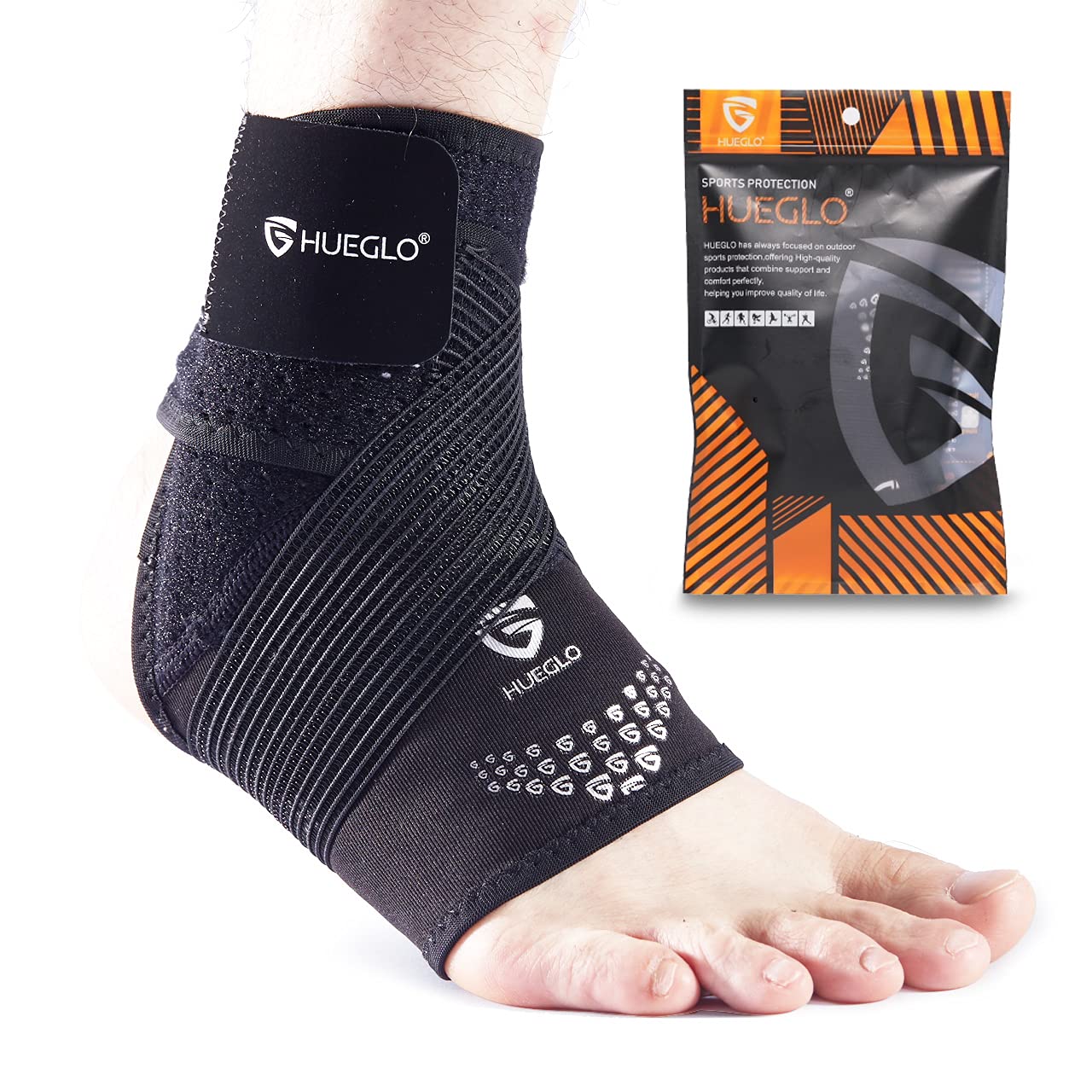 HUEGLO Ankle Brace,Ankle Support Brace for Sprained Ankle,Adjustable Ankle Compression Sleeve for Sports,Sprains,Injury Recovery,Ankle Stabilizer Brace for Women and Men,Medium
