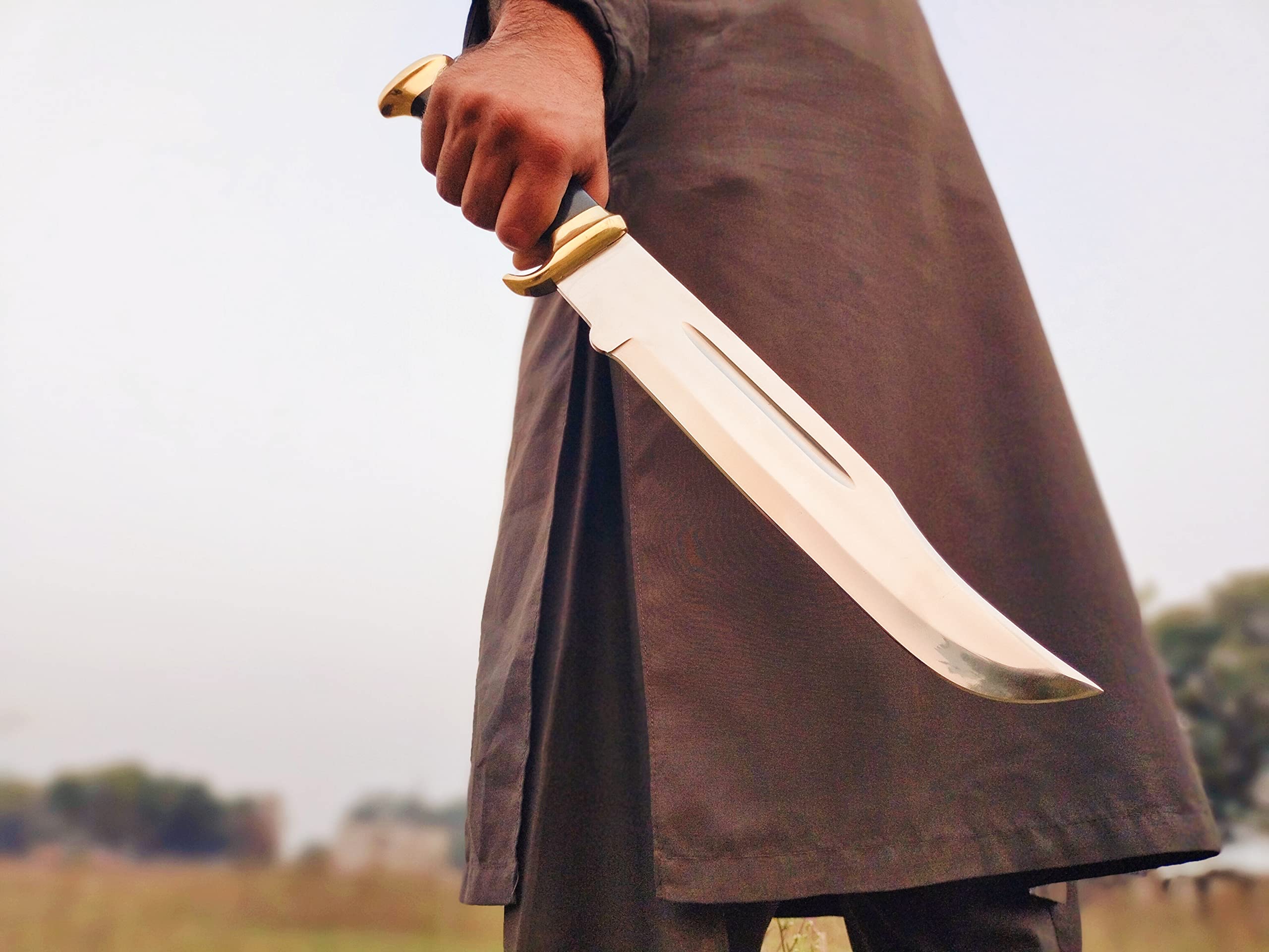 Hatf.Blade 18-Inch Fixed Blade Hunting Knife: Large Crocodile Dundee Bowie Knife with Leather Sheath - Perfect Camping Companion