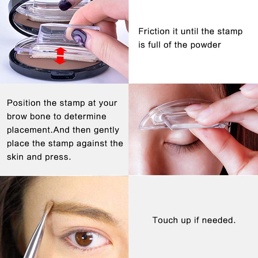 GL-Turelifes 3 Pairs of Seals Eyebrow Stamp with Brow Brush Perfect Eye Brow Power One Second Make Up Nature Brow Makeup Tool (Light Brown)