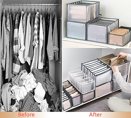 MUIRK Upgraded Wardrobe Clothes Organizer for Jeans,7PCS Jean Organizer,Jeans Compartment Storage,Mesh Clothes Storage Organizer for Bra (7PCS Upgraded:2Jeans+(Legging+Shirt+Panties+Sock+Bra)*1)