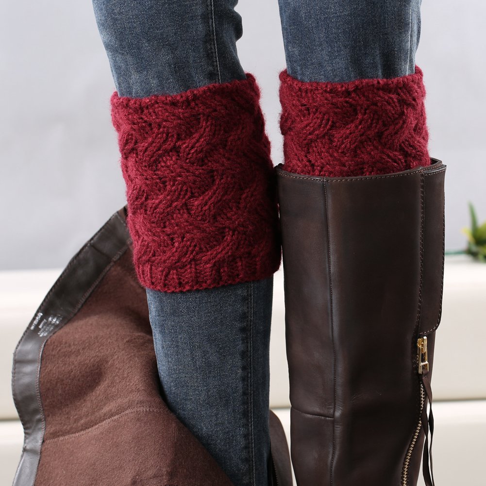 FAYBOX 4 Pairs Short Leg Warmers Boot Cuffs for Women, Crochet Knitted Boot Socks Boot Topper Socks Leg Cuffs for Girls