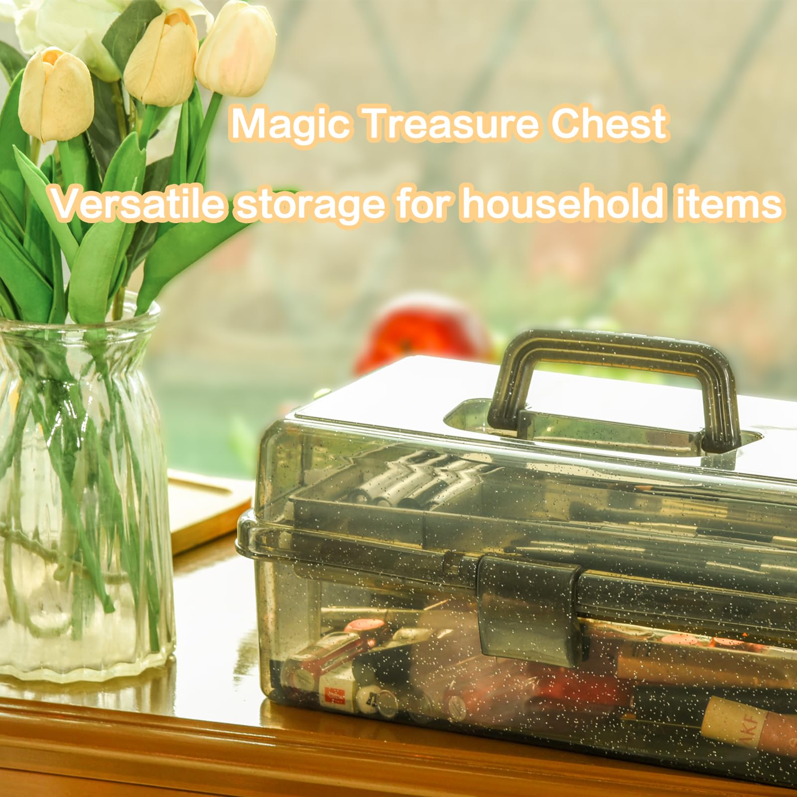WGFIPQWDB 13-inch Transparent Art Storage Box/Toolbox, Portable Multi-layered with Handle for Art, Craft, Cosmetics, Medicine, and Toy Storage