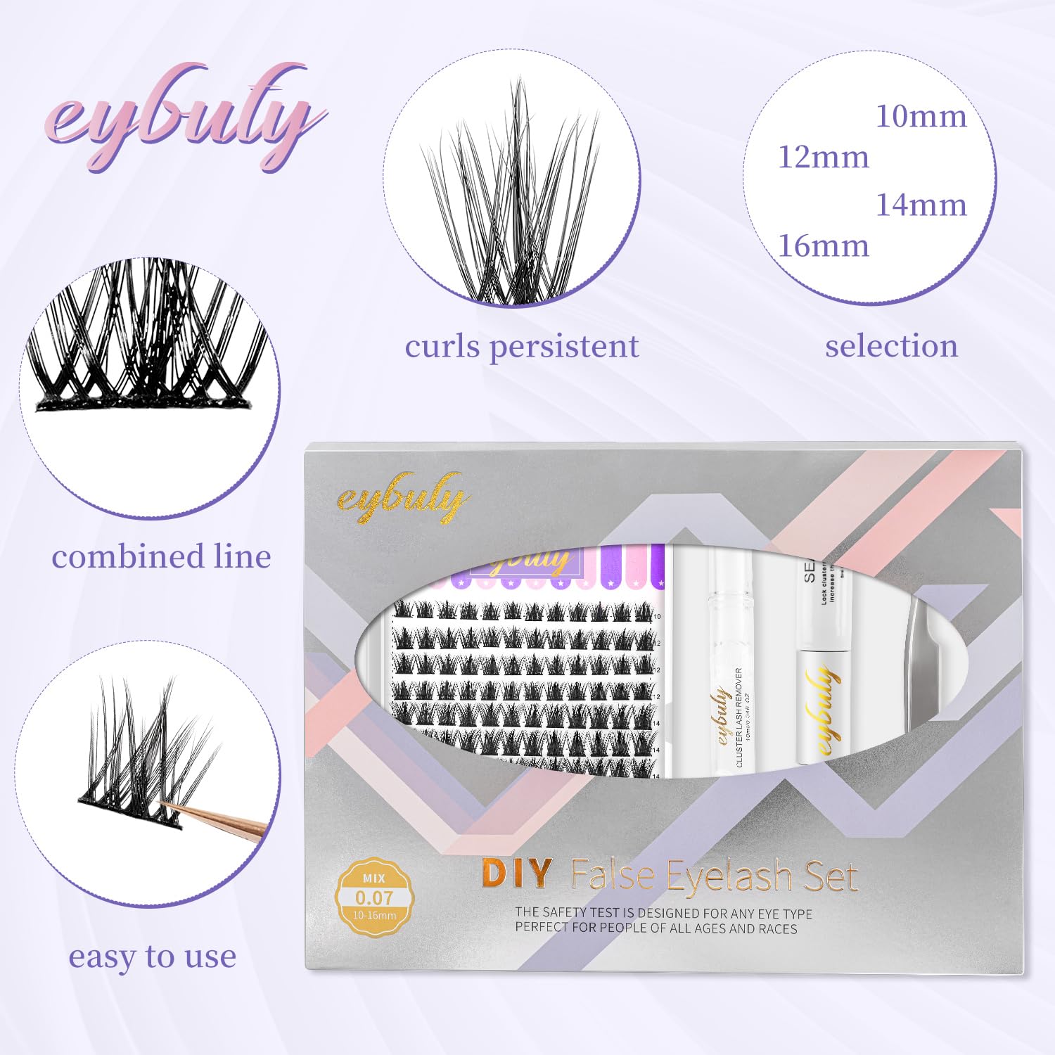 DIY eyelash extension Kit, eyelash cluster 144 pieces, cluster eyelash application tool, super styling eyelash bonding and sealing, cluster eyelash glue remover is easy to use at home