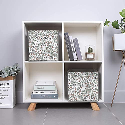 Mahjong Tiles Foldable Storage Bins Printd Fabric Cube Baskets Boxes with Handles for Clothes Toys, 11x11x11