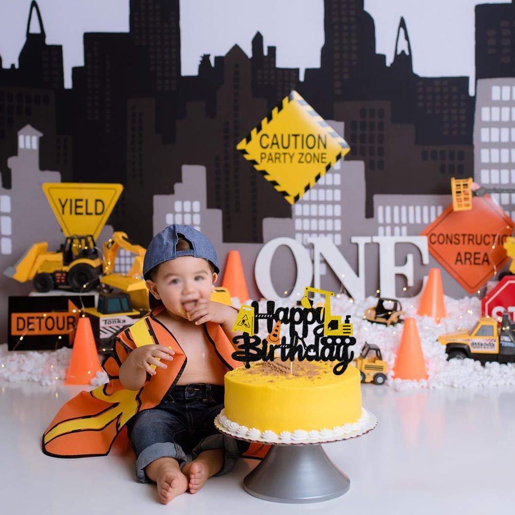 Glorymoment Excavator Birthday Cake Topper, Construction Cake Topper Decorations for Children Excavator Engineering Theme Cake, Construction Theme Kids Birthday Party Decoration (6.7ββx4.49ββ)