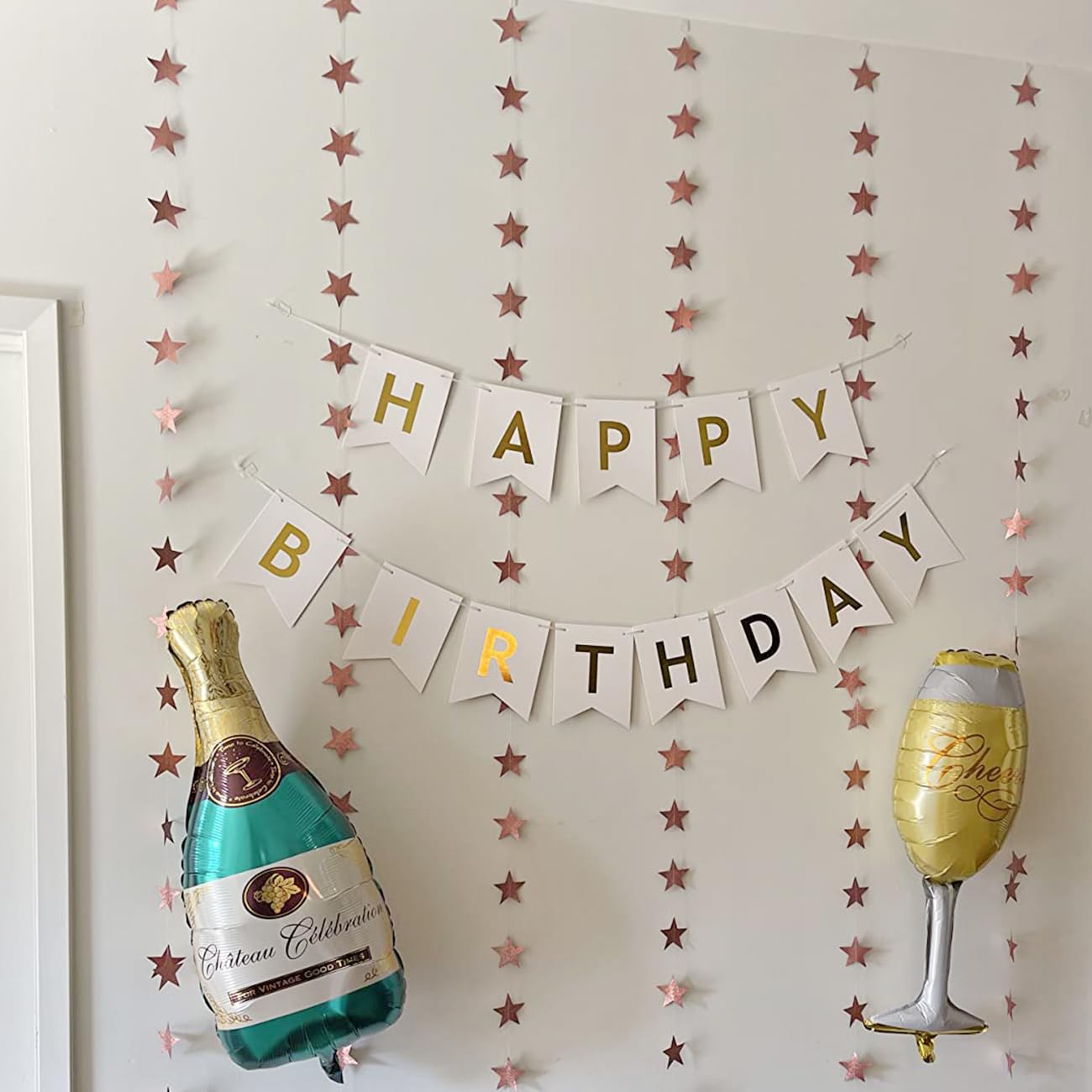 White Happy Birthday Banner With Shiny Gold Letters, Swallowtail Design Hanging Signs Party Decorations