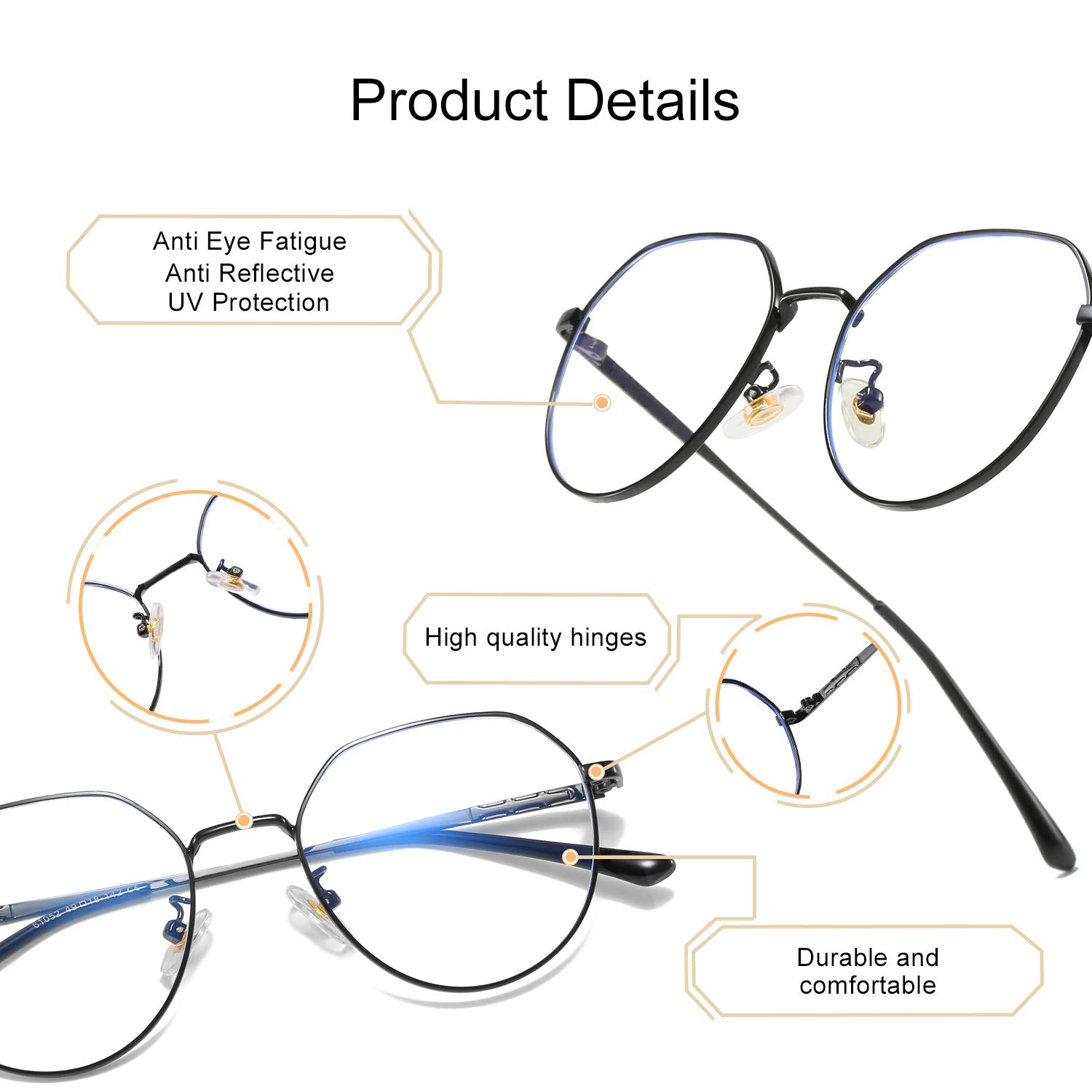 ELIVWR Blue Light Blocking Glasses for Men and Women, Anti-Glare UV Filter Lightweight Computer Gaming Eyewear (Black Frame)