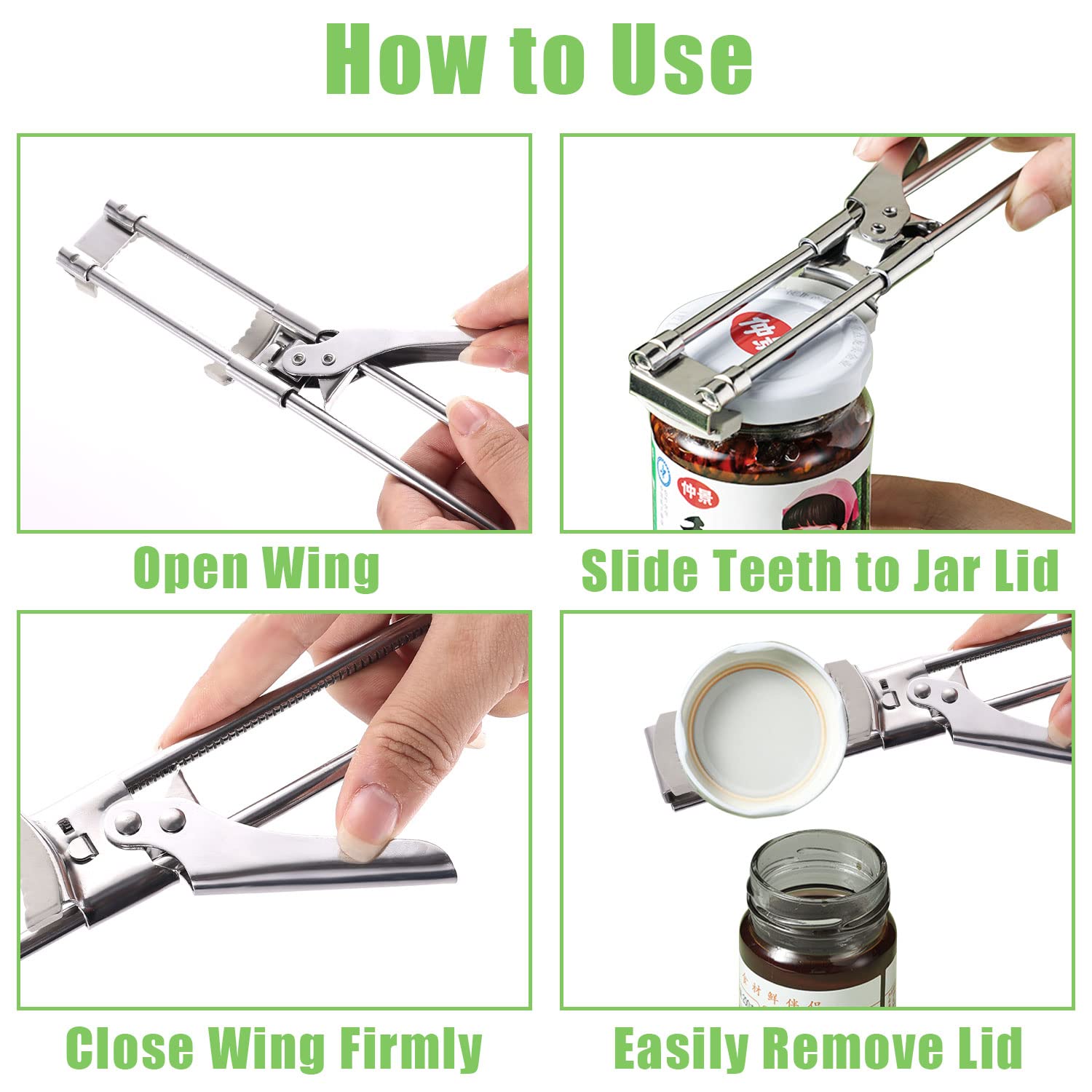Jar Opener, Adjustable Jar Lid Opener Multifunctional Can Opener Stainless Steel Can Opener Manual Glass Jar Opener Bottle Opener Easy Jar Opener for Seniors Kitchen Gadgets