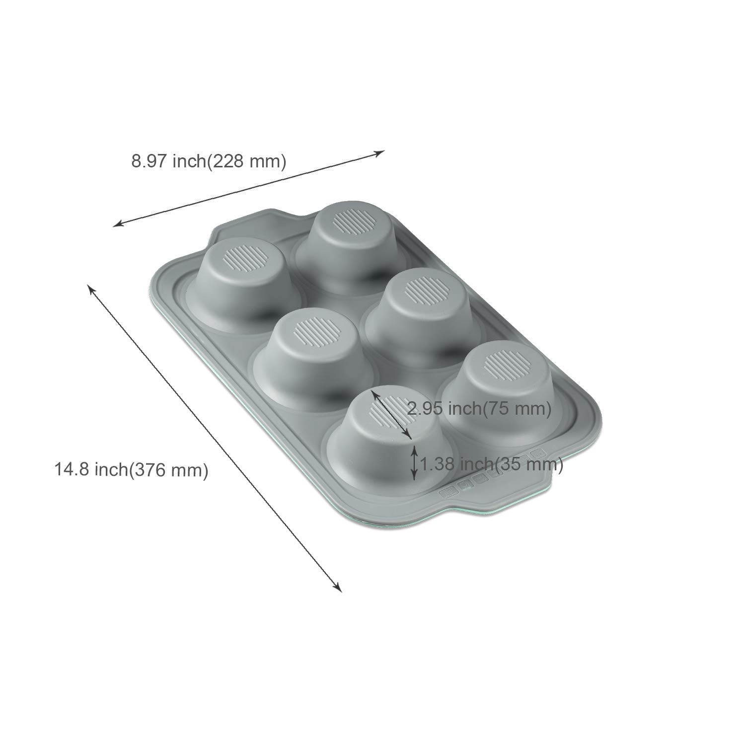 JXWING 6 Cups Non-stick Silicone Cupcake Baking Pan with Ergonomics Grips, Premium Stainless Steel Core Muffin Pan, Green