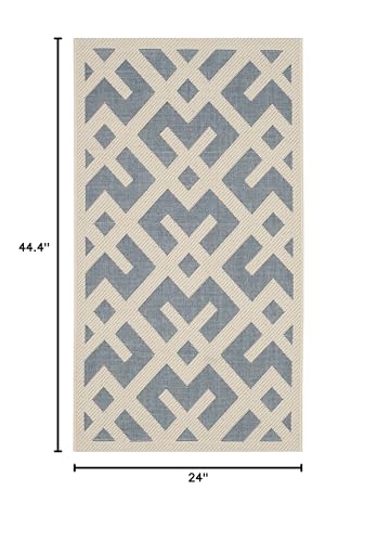 SAFAVIEH Courtyard Collection 2' x 3'7" Blue / Bone CY6915 Indoor/ Outdoor Waterproof Easy-Cleaning Patio Backyard Mudroom Accent-Rug