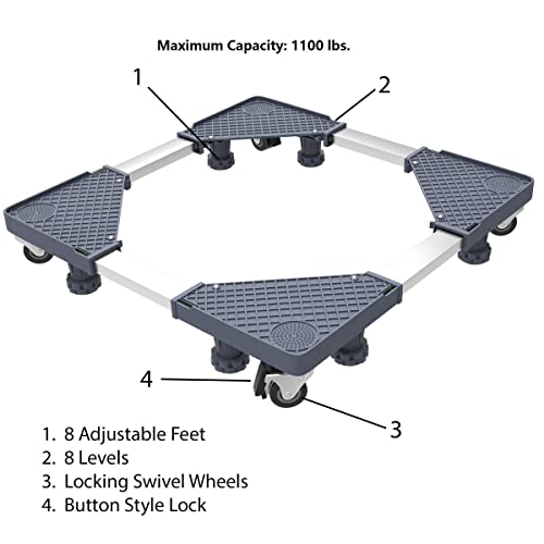 Multi Purpose Dolly With 8 Feet, Locking Swivel Wheels, Levels and Adjustable Base for Moving Washer, Dryer, Appliances- 1100 Lbs Capacity By Stalwart