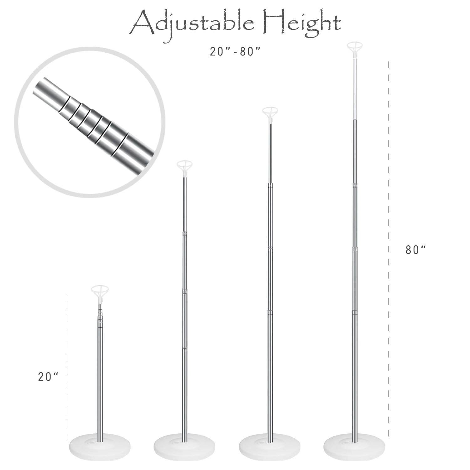 Metal Balloon Column Stand Kit Set of 2, 80 Inch Height Adjustable Balloon Tower Holder for Birthday, Wedding, Baby Shower, Graduation Party Decoration (2 sets)
