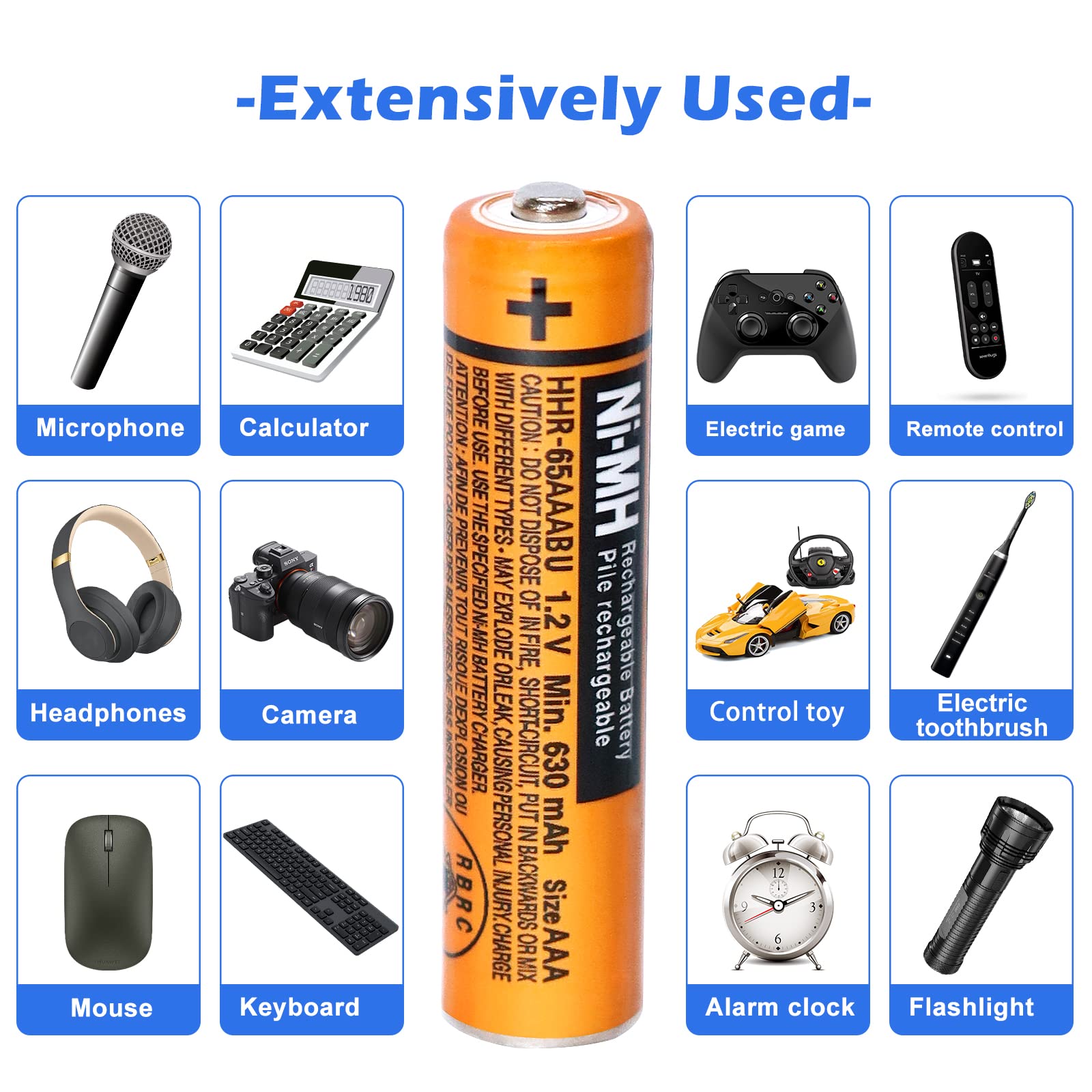 EOCIK HHR-65AAABU 630mAh NI-MH Rechargeable AAA Battery for Panasonic 1.2V AAA Rechargeable Battery for Cordless Phones (630-4pcs)