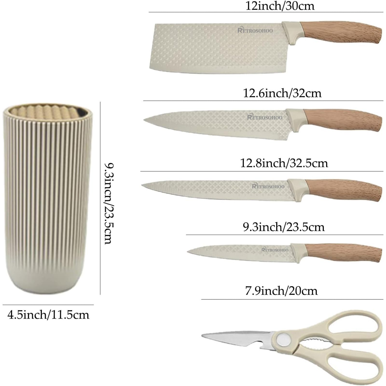 Kitchen Knife Set, Retrosohoo 5PC Yellow Stainless Steel Sharp Knife Set with Plastic Stand, Non-stick Chef Cooking Knife Set with Block for Cutting Slicing Chopping Paring (Yellow)