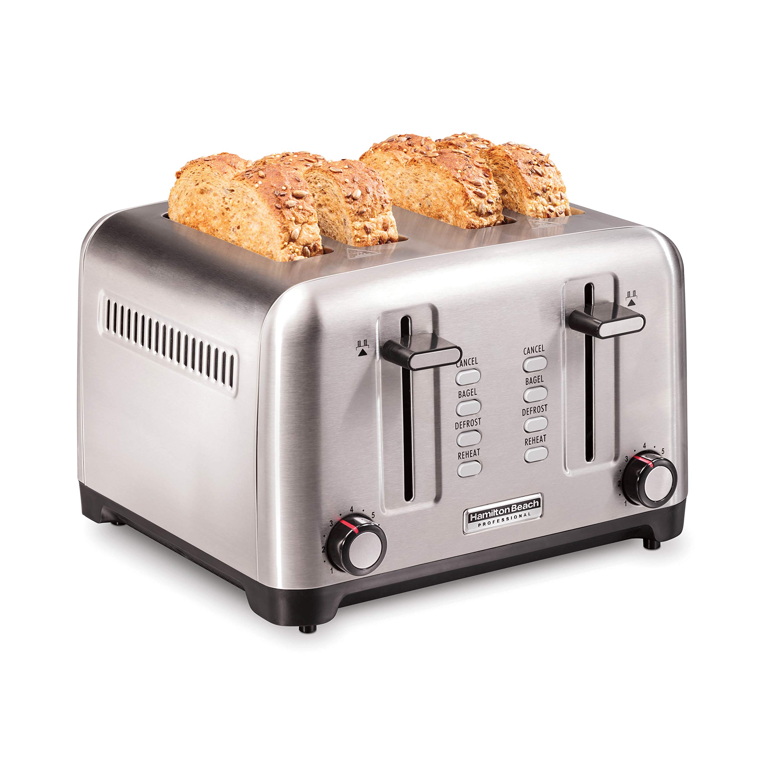 Hamilton Beach Professional Professional 4 Slice Toaster, with Bagel, Defrost & Reheat Settings, Stainless Steel (24990)