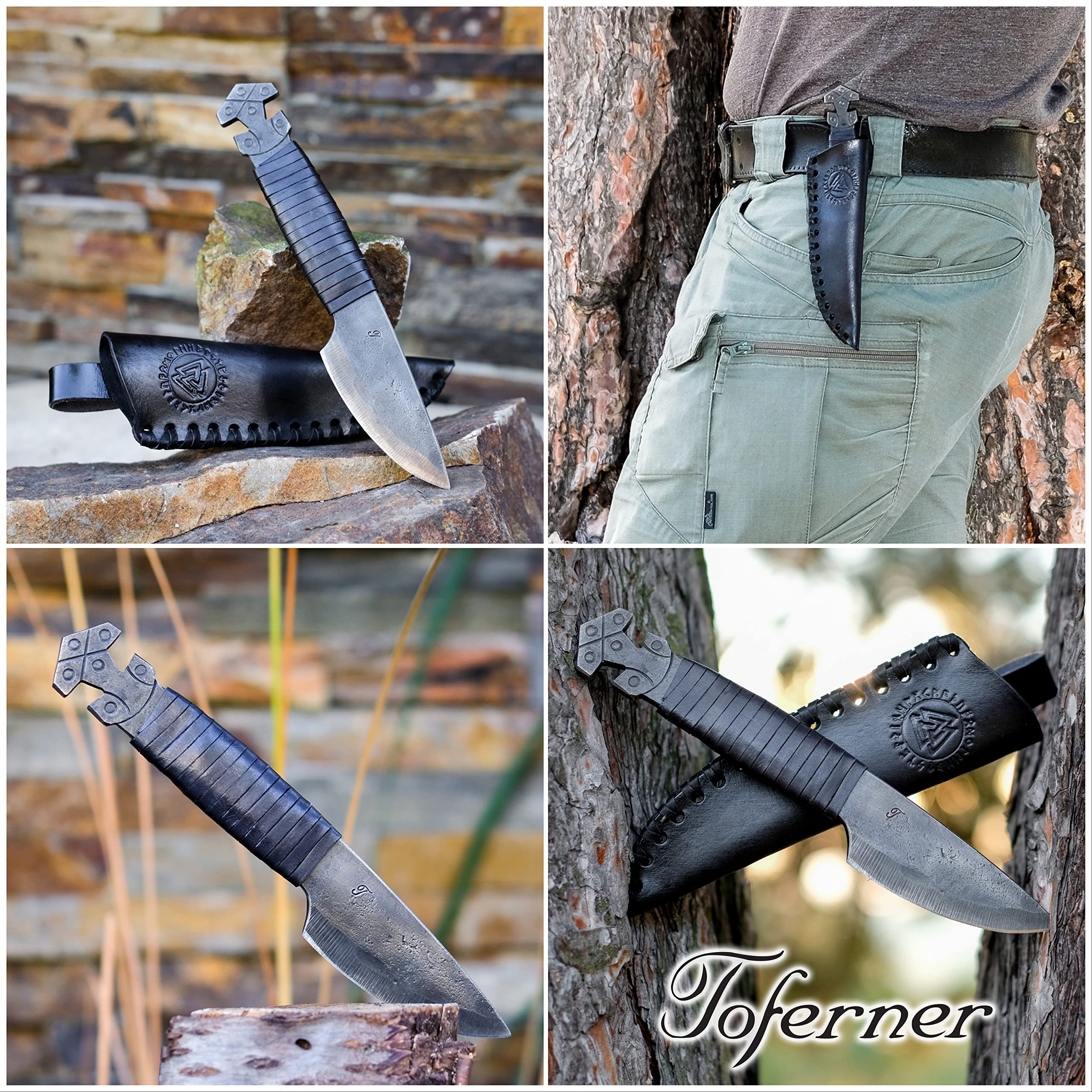 Toferner Viking Knife Thor 2, Norse Hand Forged Knife with Genuine Leather Case, Hardened Blade, Nordic Knife, Original Gift Idea for Men
