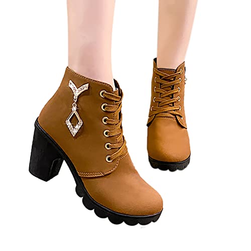 FASDNENDYS Women Shoes Thick High Heel Nude Boots Leather Boots Fashion Thick Heel Women Leather Cutout Boots