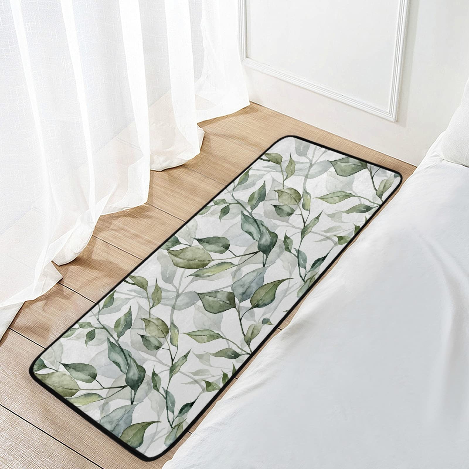 Green Leaves Tropical Plants Kitchen Rugs Floor Mat Anti Fatigue Kitchen Mats Non Skid Washable Bath Rug Runner Doormats Carpet Sink Mat Home Decor 39 X 20 inch